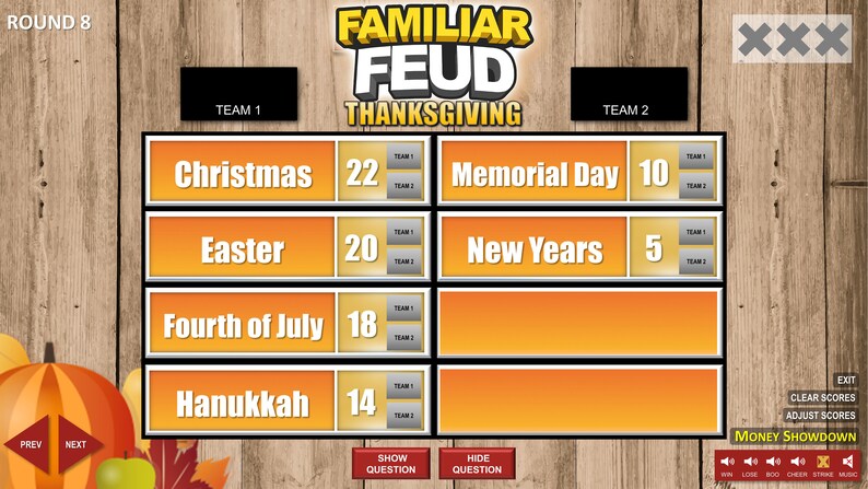 Thanksgiving Familiar Trivia W/ Working Scoreboard / Interactive ...