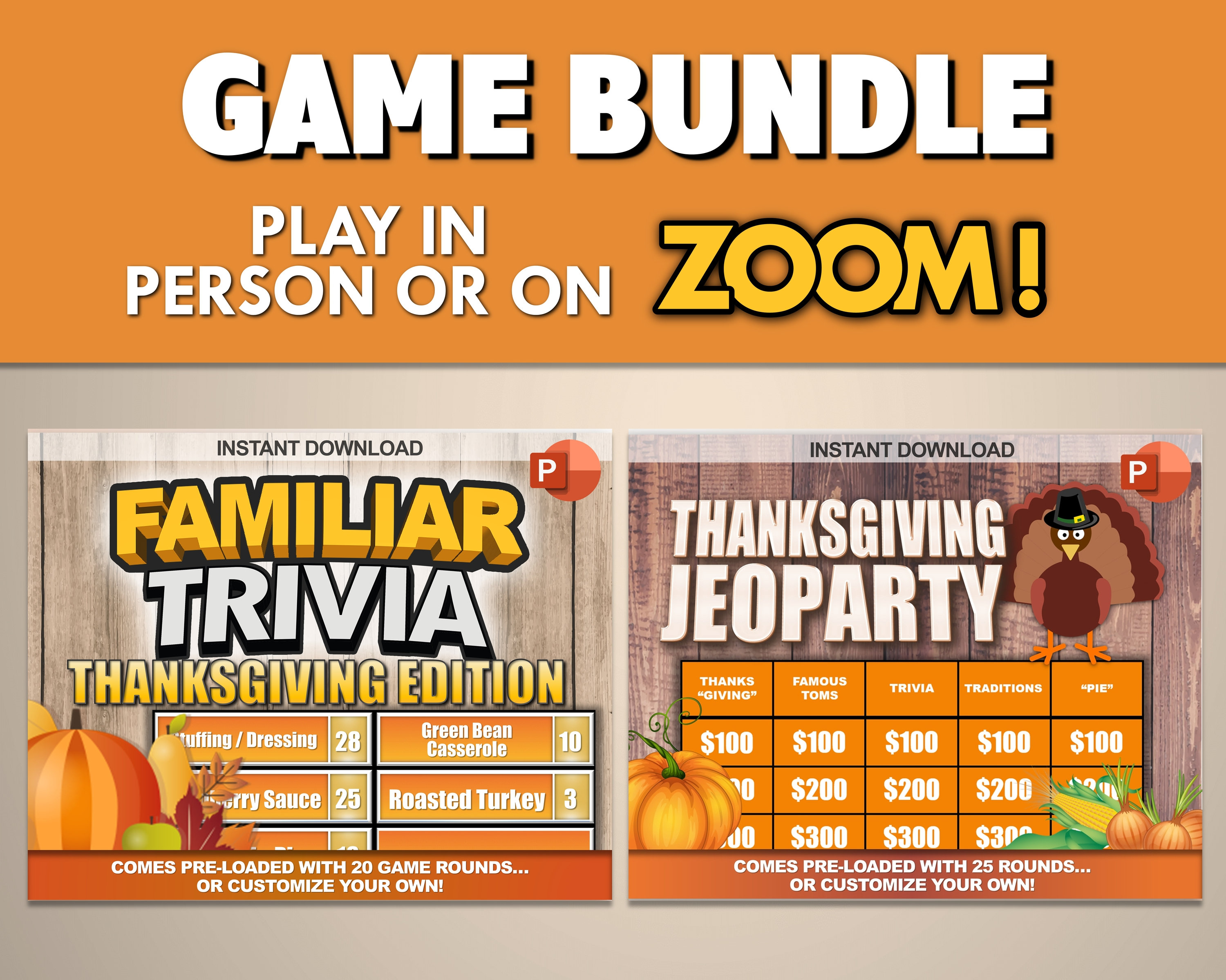 Thanksgiving Trivia & Jeoparty Powerpoint Party Game Templates / PC ...