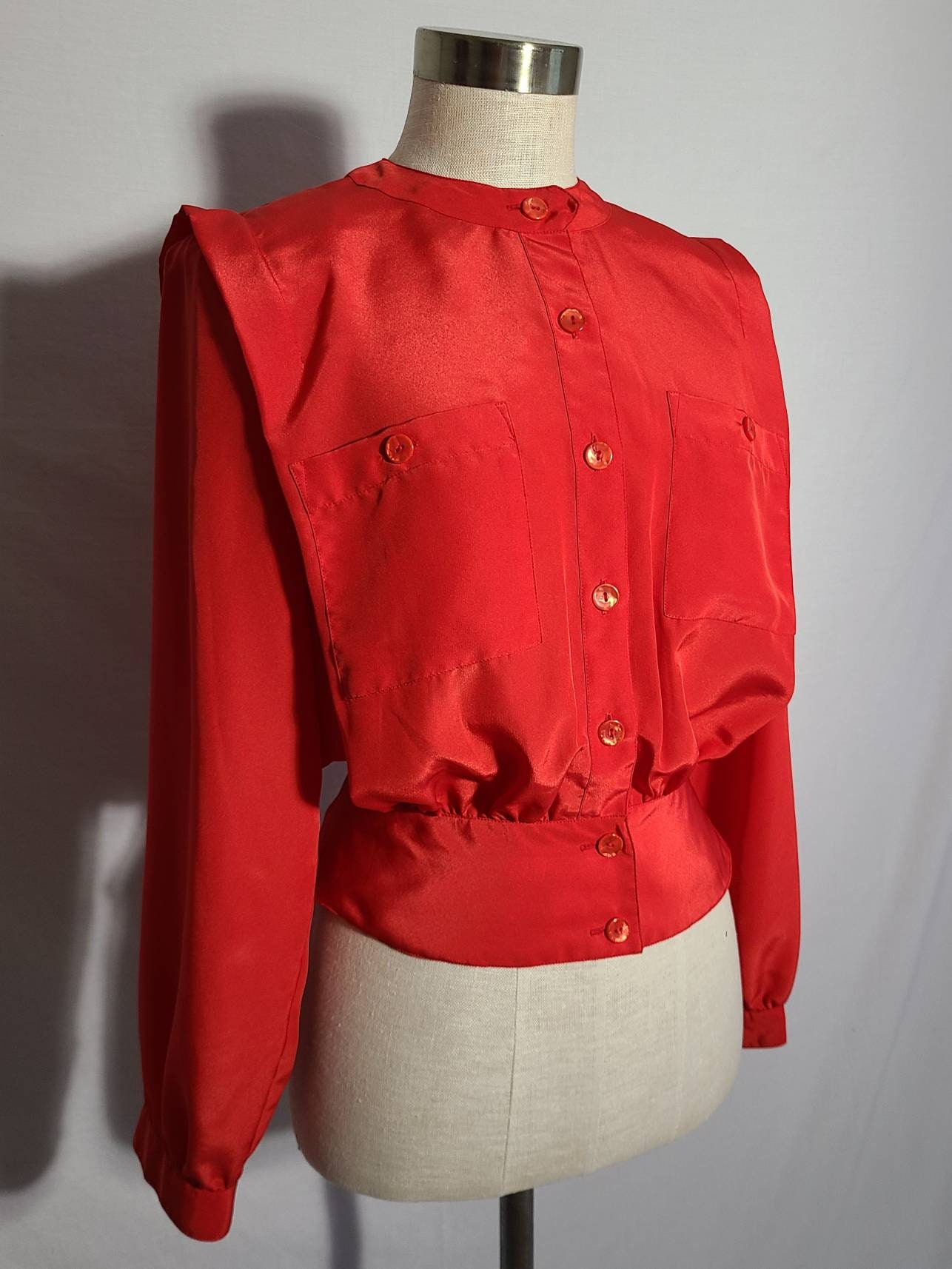 Vintage Clothing, Womens 90s Top, 1990s Blouse, Shirt, Red, Long Sleeve ...