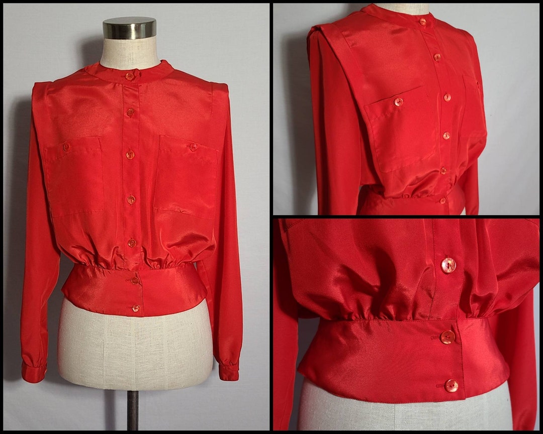 Vintage Clothing, Womens 90s Top, 1990s Blouse, Shirt, Red, Long Sleeve ...