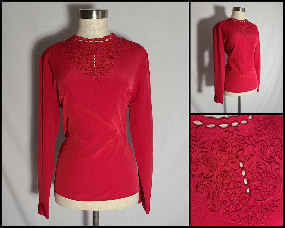 Vintage Clothing, Womens 90s Blouse, 1990s Top, Shirt, Red, Button Up ...