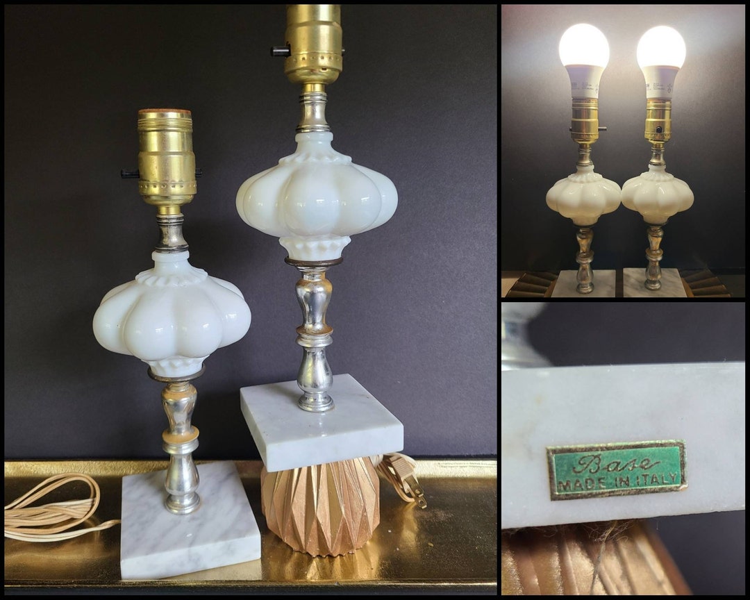 Vintage Decor, MCM Lamps, Leviton, Italian Marble, Set of 2, White ...