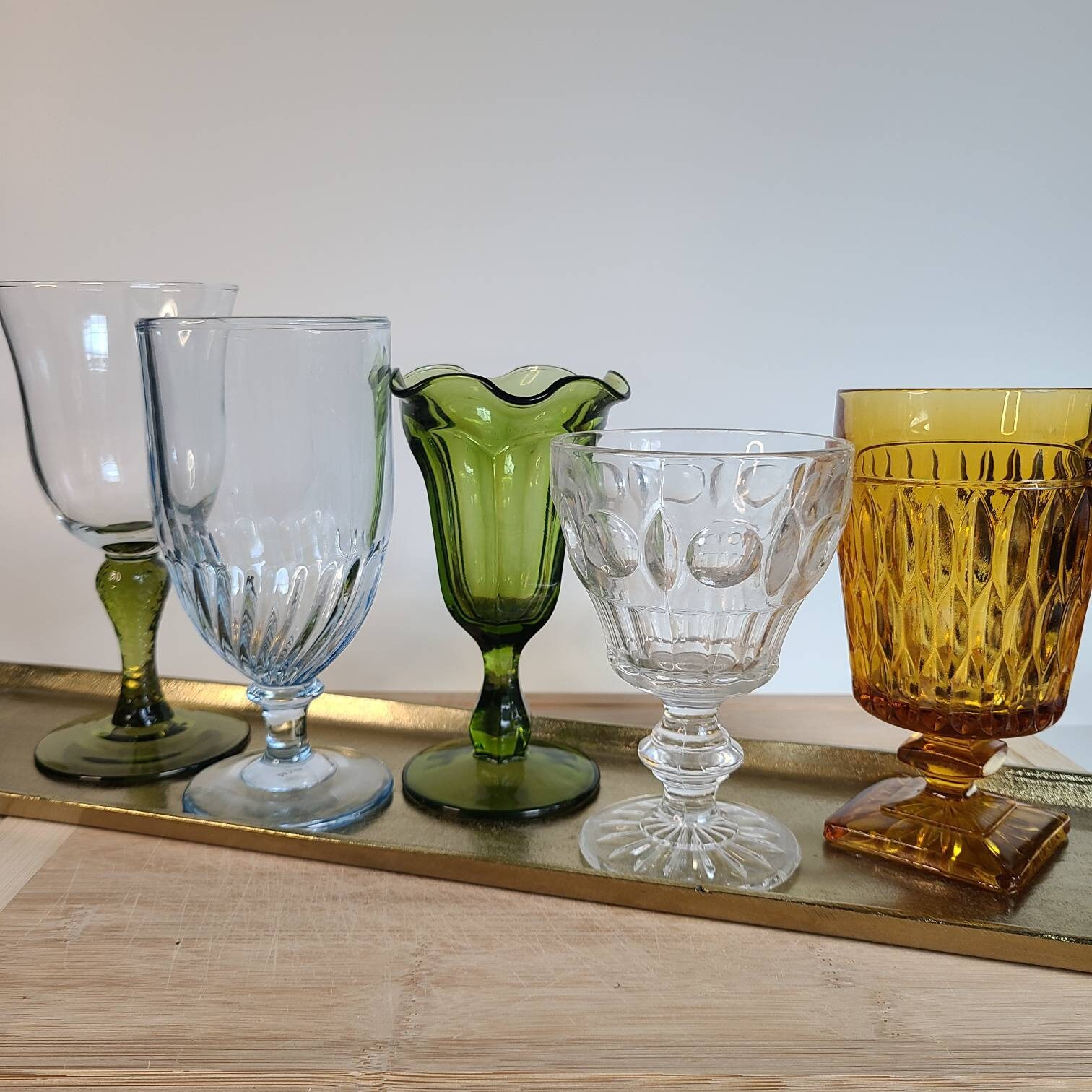 Vintage Glassware, Midcentury, Mismatched Glasses, Goblets, Set, Mix ...