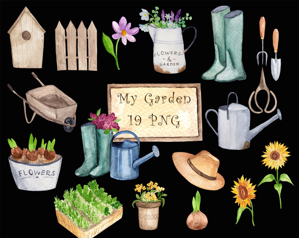 Watercolor Garden Clipart, Spring Garden PNG - Etsy