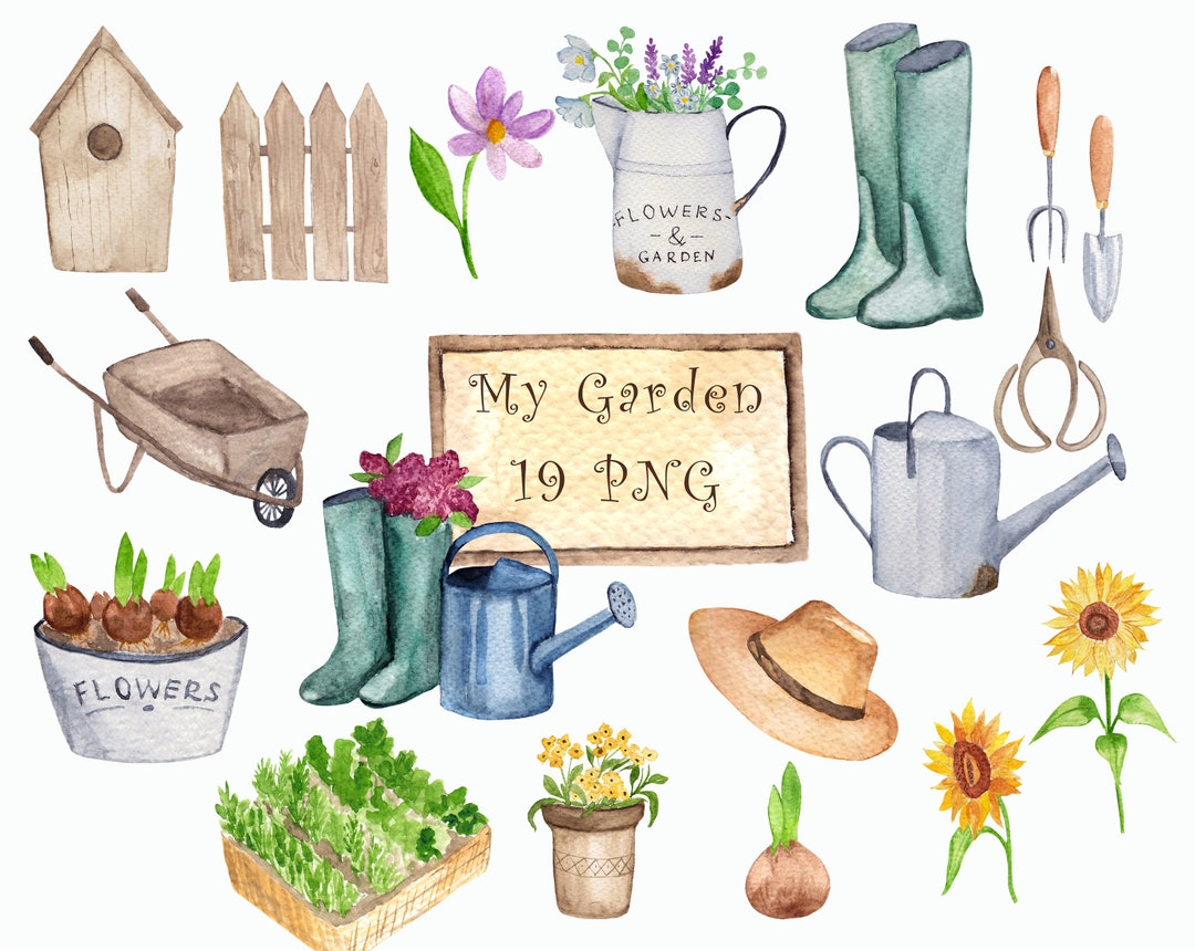 Watercolor Garden Clipart, Spring Garden PNG - Etsy