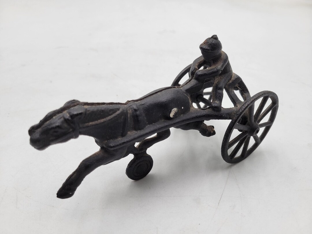 Antique Cast Iron Horse and Sulky Racer – Vintage Harness Racing Toy - Etsy