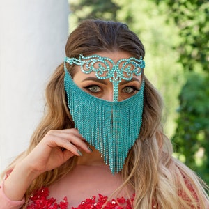 Chain Face Mask, Turquiose Girls Mask, Face Chain Jewelry, Arabian Face ...
