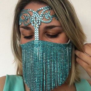 Turquoise Chain Face Mask, Turquiose Girls Mask, Face Chain Jewelry ...
