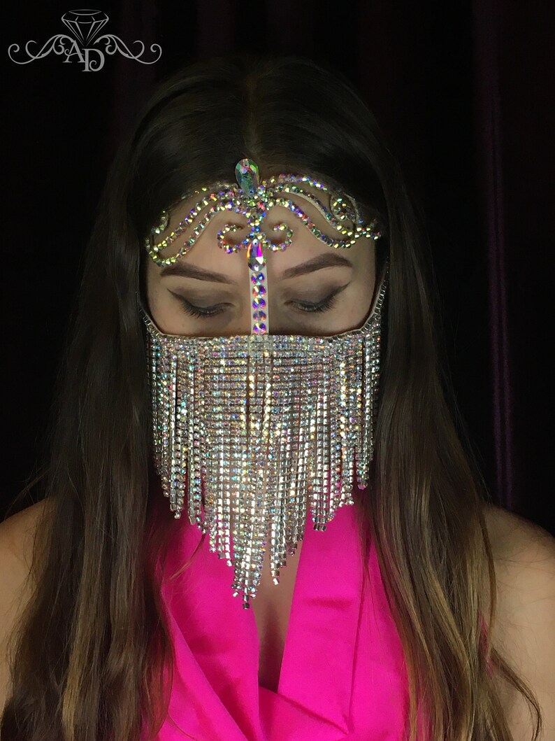 Chain Face Mask, Silver Girls Mask, Face Chain Jewelry, Arabian Face ...