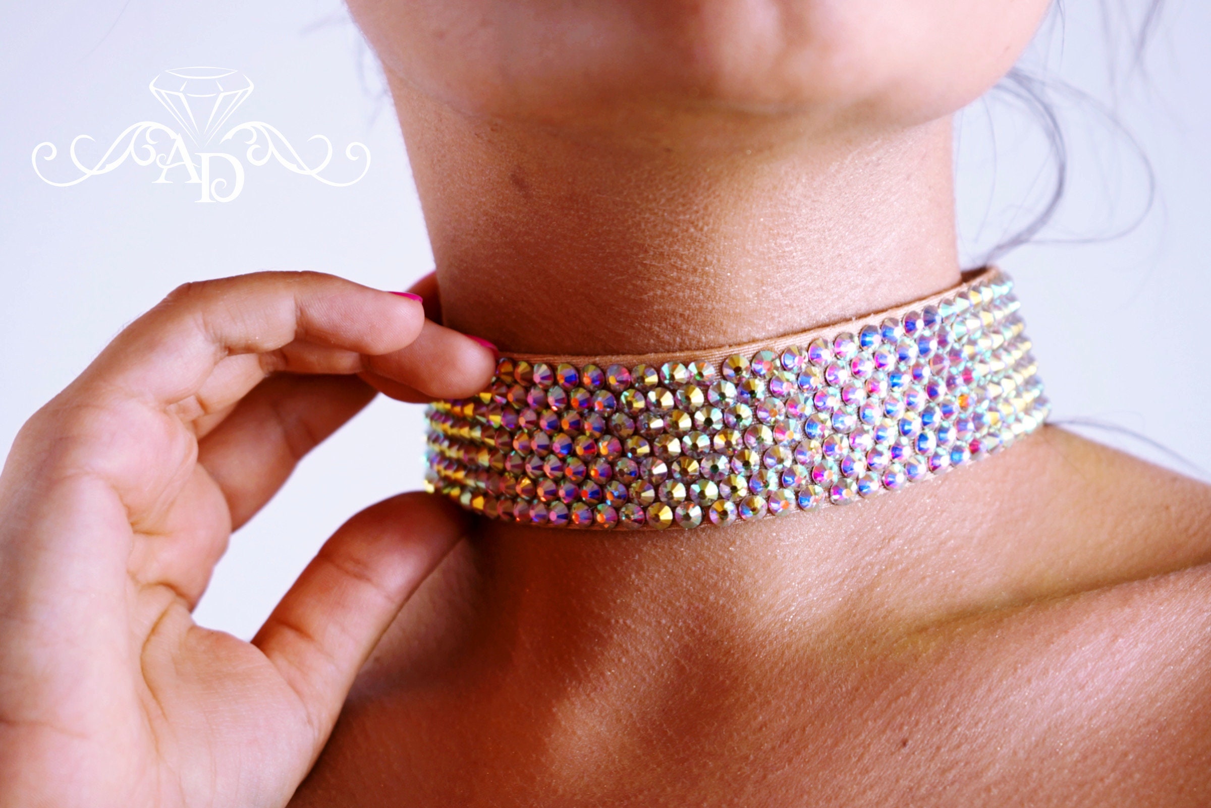 Ballroom Dance Choker, Rhinestone Dance Choker, Ab Color Choker, Belly ...