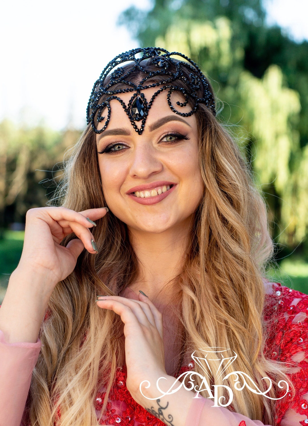 Jet Crystal Tiara, Rhinestone Diadem, Belly Dance Tiara, Belly Dance ...
