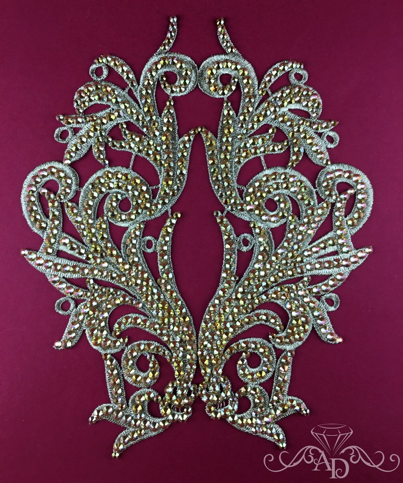 Gold Rhinestones Lace Patch, Rhinestones Costume Base, Gold Costume ...