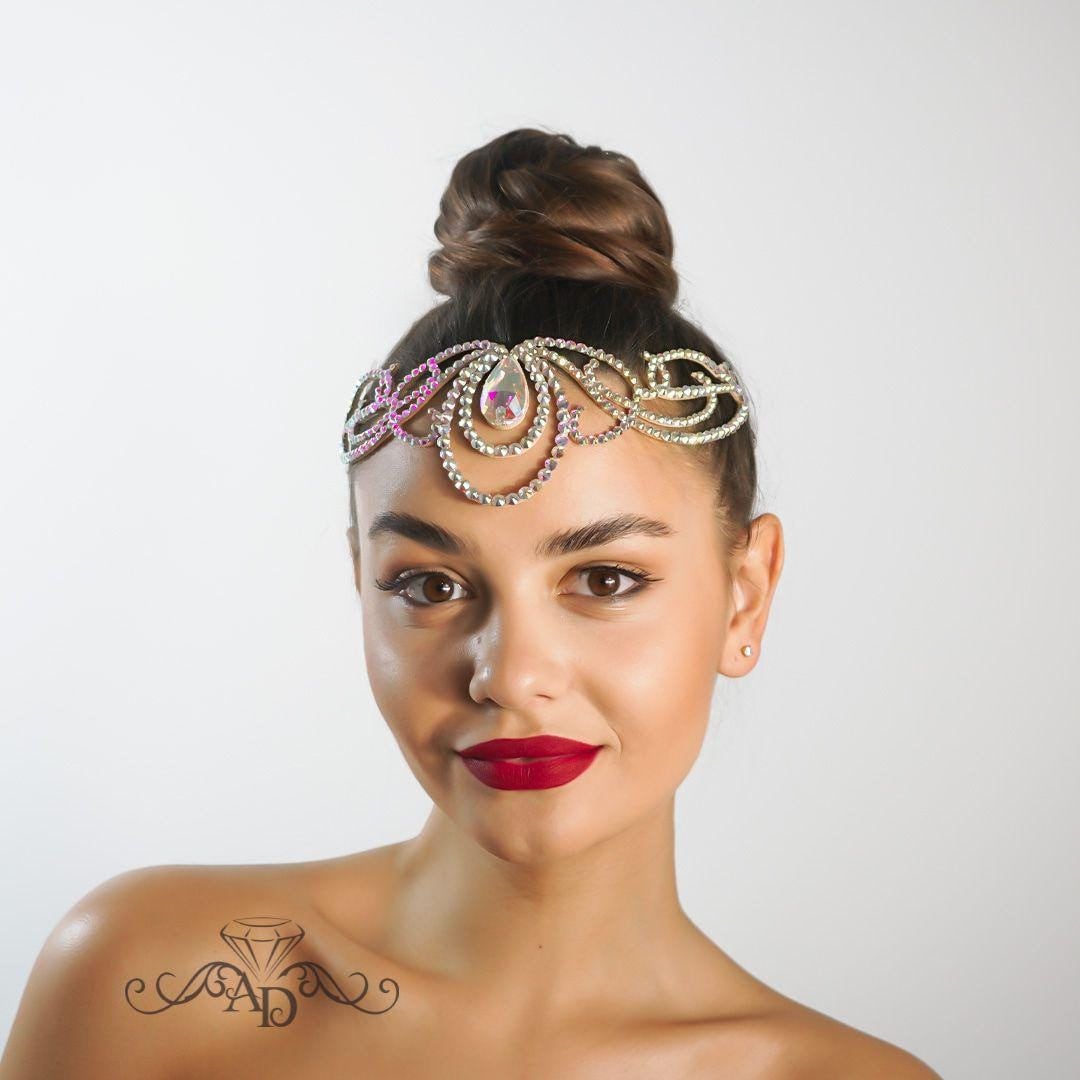 Crystal Forehead Jewelry, Dance Hair Piece, Rhinestone Dance Headpiece ...