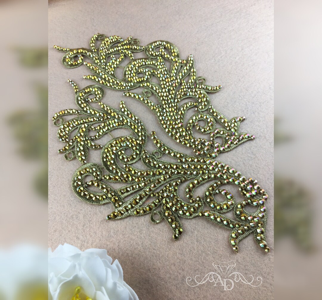 Gold Rhinestones Lace Patch, Rhinestones Costume Base, Gold Costume ...
