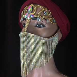 Gold Chain Face Mask, Gold Girls Mask, Face Chain Jewelry, Arabian Face ...
