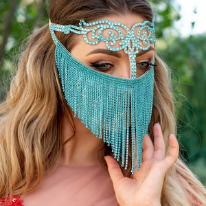 Chain Face Mask, Turquiose Girls Mask, Face Chain Jewelry, Arabian Face ...
