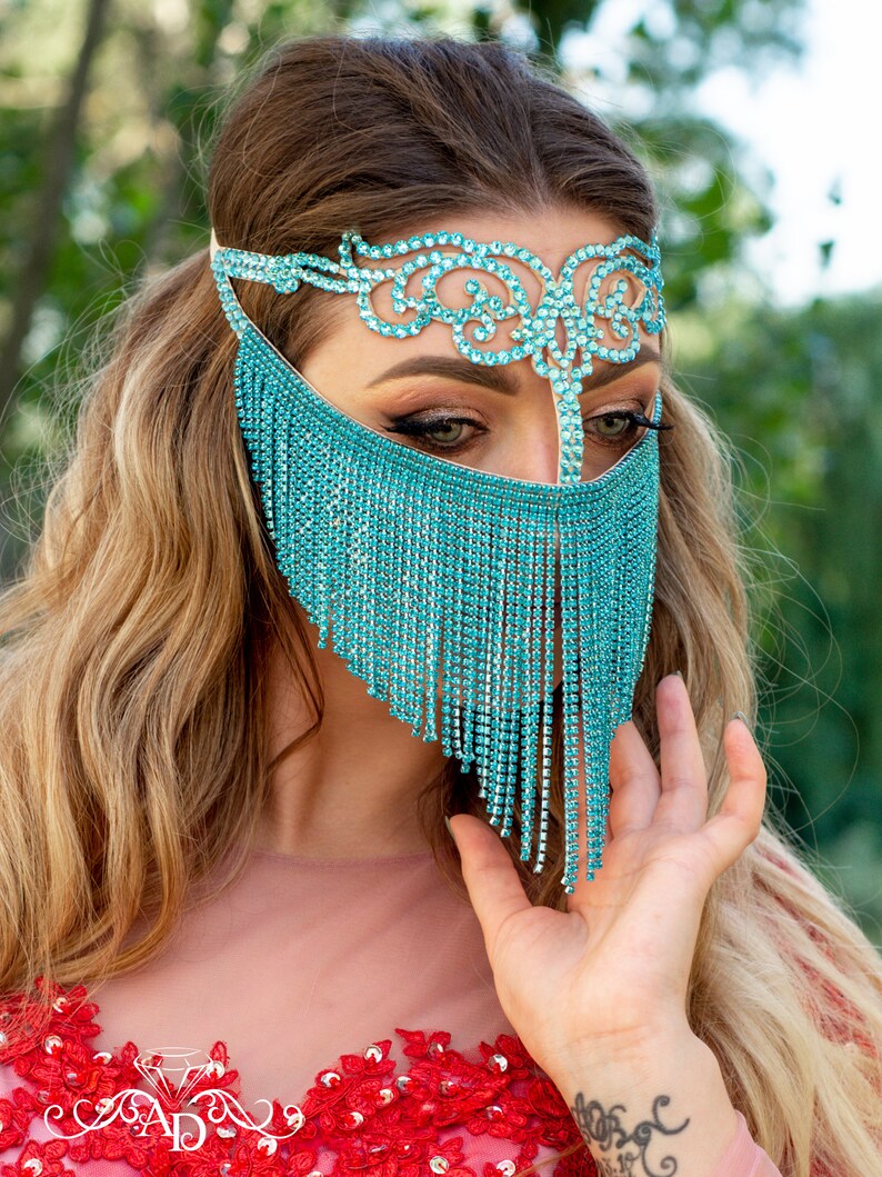 Chain Face Mask Turquiose Girls Mask Face Chain Jewelry - Etsy