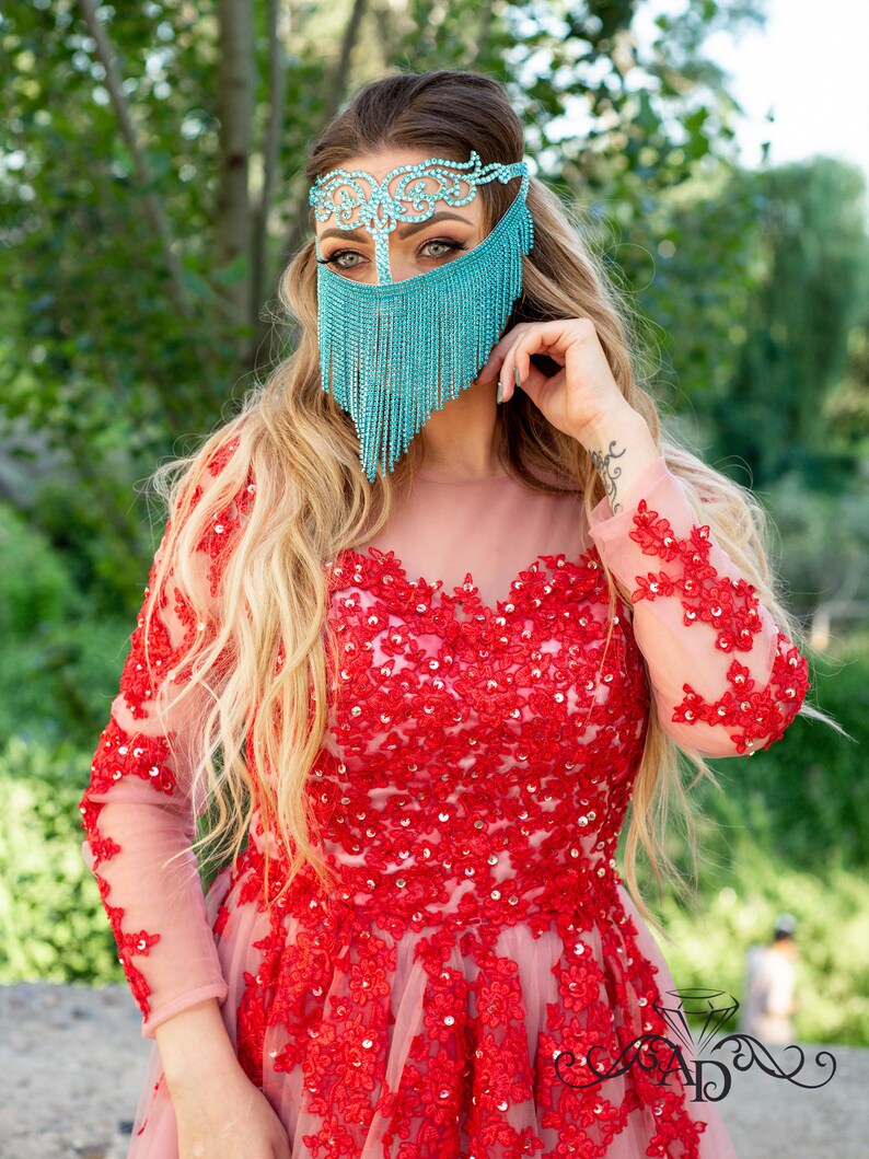 Chain Face Mask Turquiose Girls Mask Face Chain Jewelry - Etsy