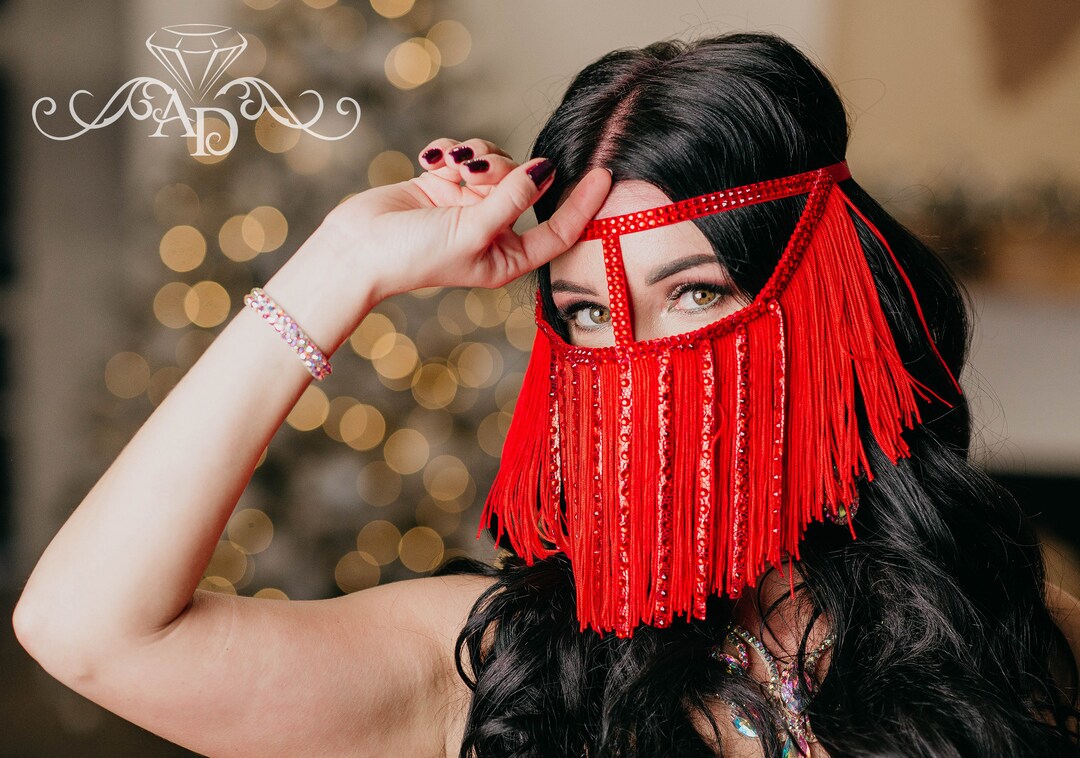 Fringe Face Mask, Red Girls Mask, Face Chain Jewelry, Arabian Face Mask ...
