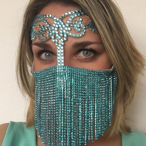 Chain Face Mask, Turquiose Girls Mask, Face Chain Jewelry, Arabian Face ...