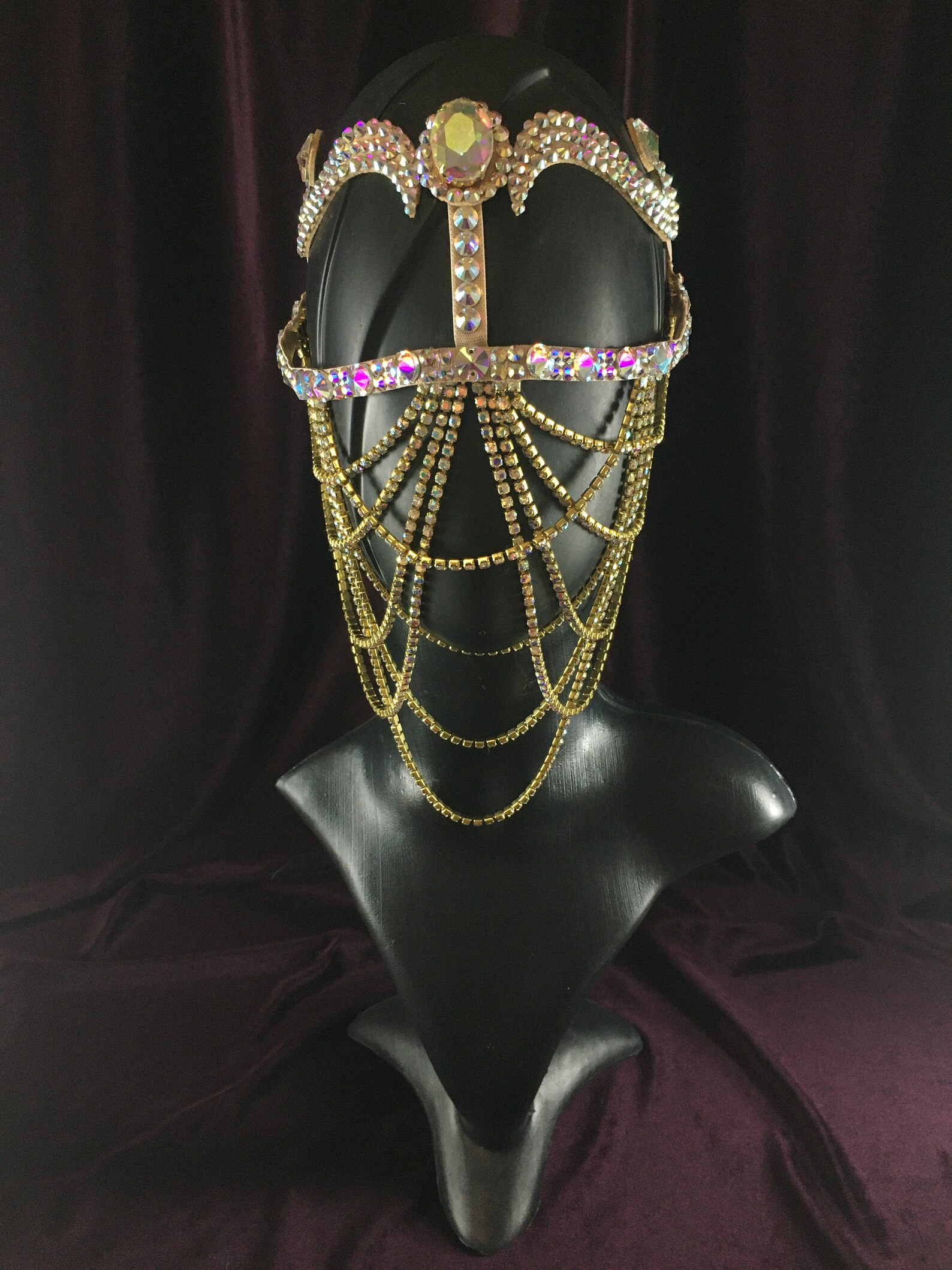 Rhinestone Mask Arabian Hair Jewelry Mask Headband Belly - Etsy