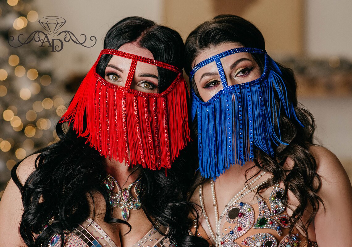 Blue Fringe Face Mask, Blue Girl Mask, Face Chain Jewelry, Arabian Face ...