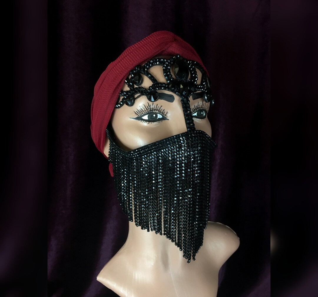 Black Chain Face Mask, Black Girls Mask, Face Chain Jewelry, Arabian ...