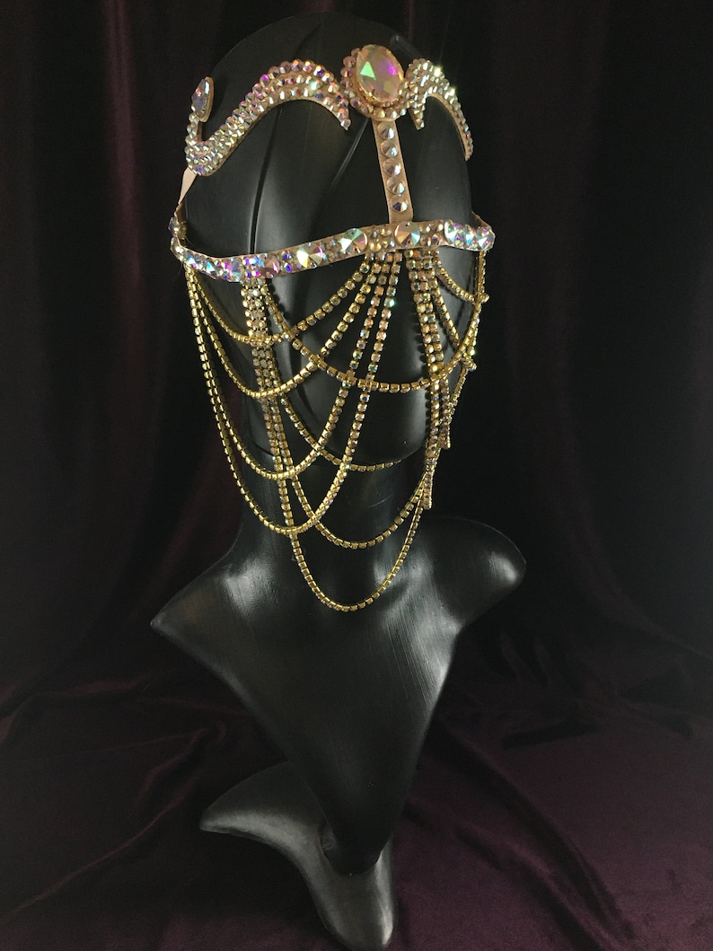 Rhinestone Mask Arabian Hair Jewelry Mask Headband Belly - Etsy