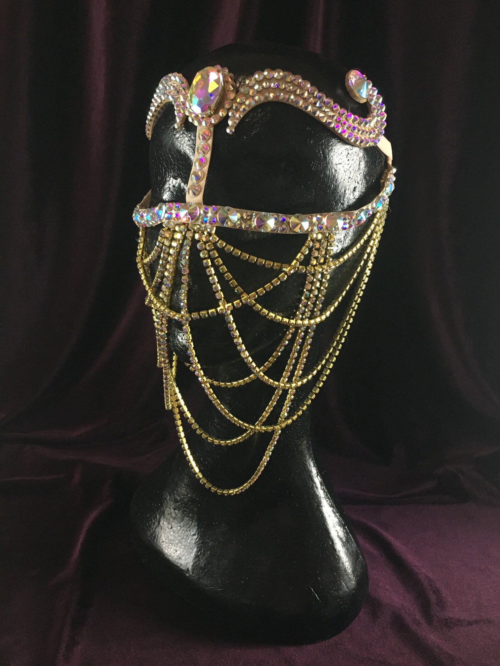 Rhinestone Mask Arabian Hair Jewelry Mask Headband Belly - Etsy