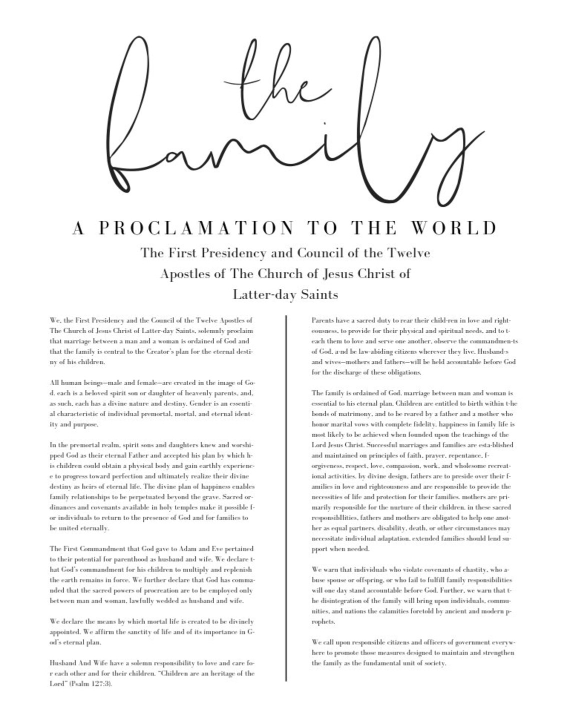 LDS Poster the Family Proclamation Instant Download | Etsy