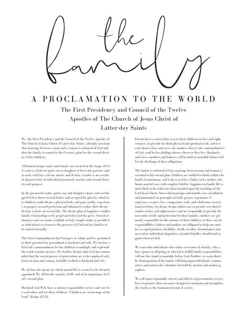 LDS Poster the Family Proclamation Instant Download - Etsy