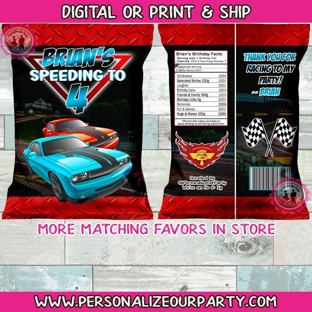 Race Car Chip Bags/wrappers Race Cars Party Favors-race Cars Chip Bags ...