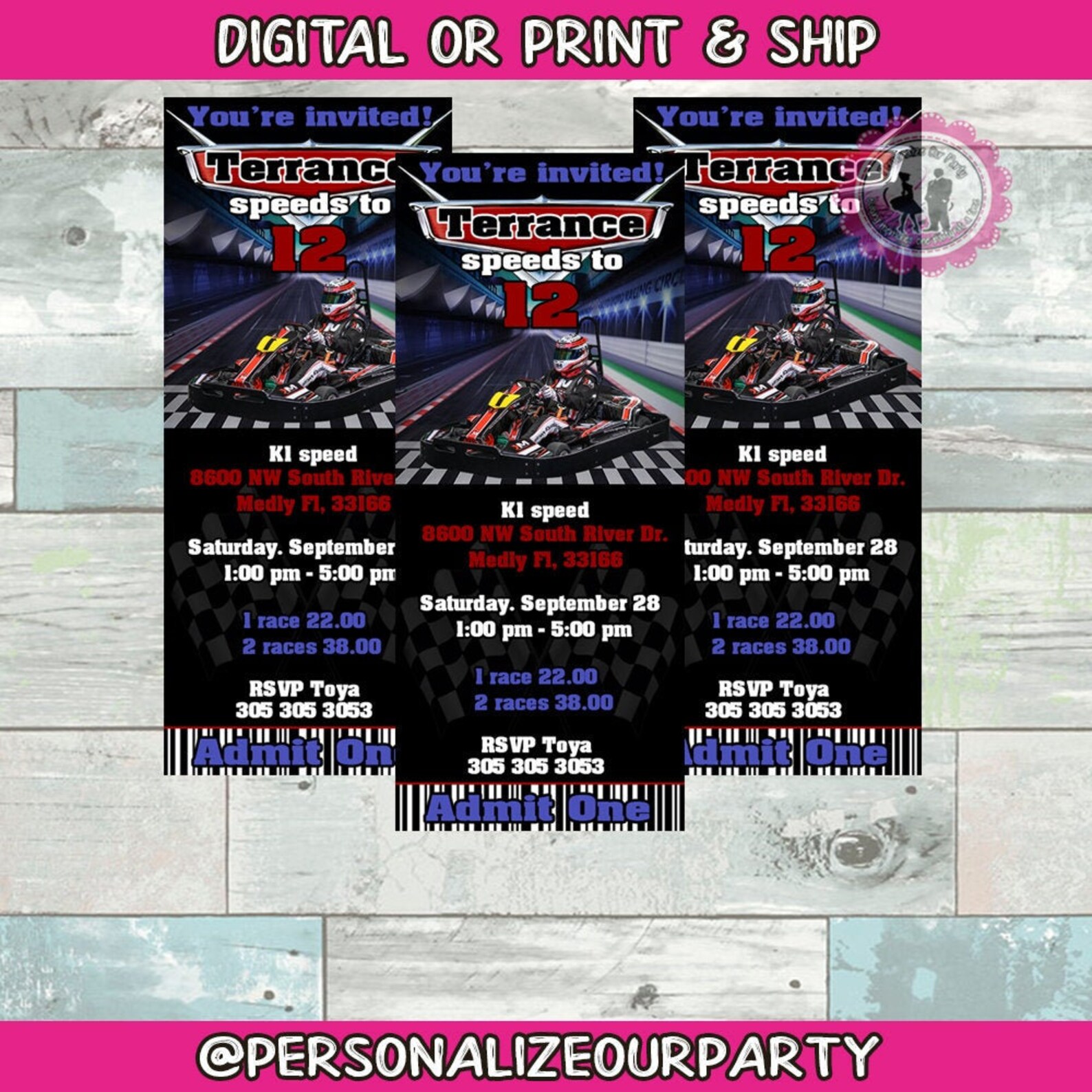 Race Car Invitation-digital-printed-digital Invitations-go - Etsy