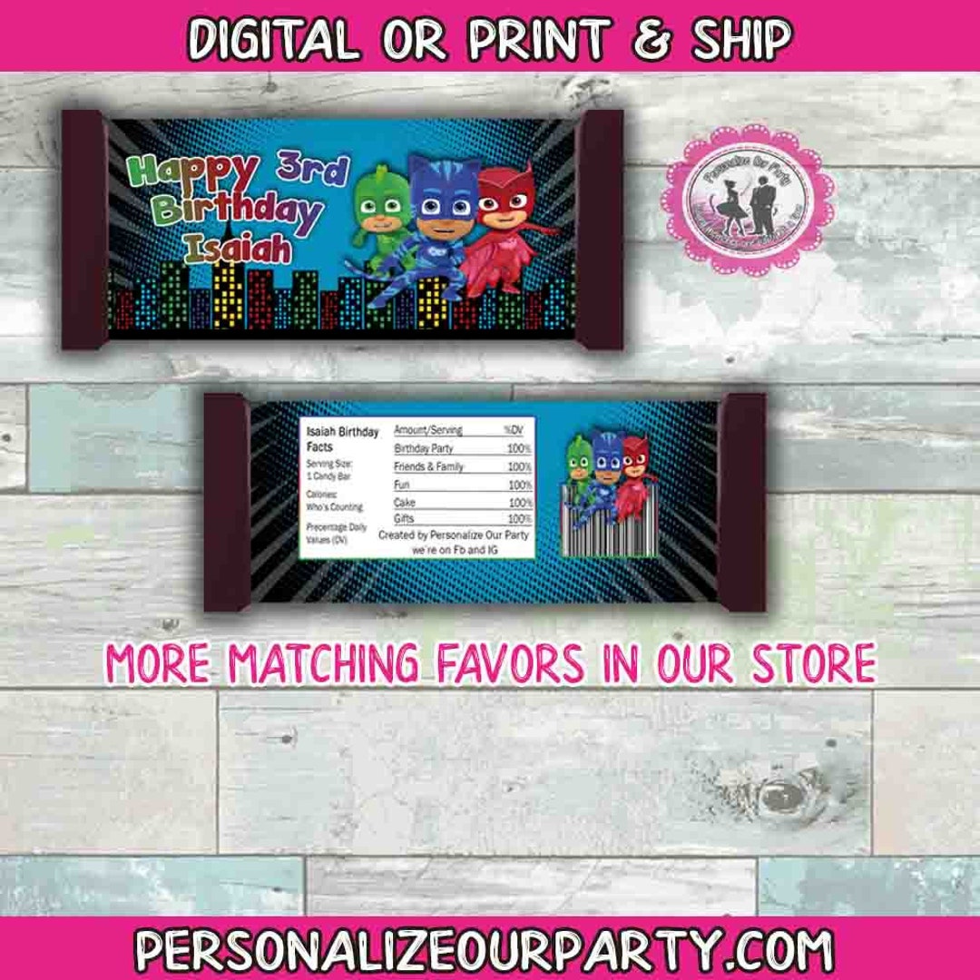 Pj Masks Inspired Candy Bar Wrappers-digital-printed-pj Masks Party ...