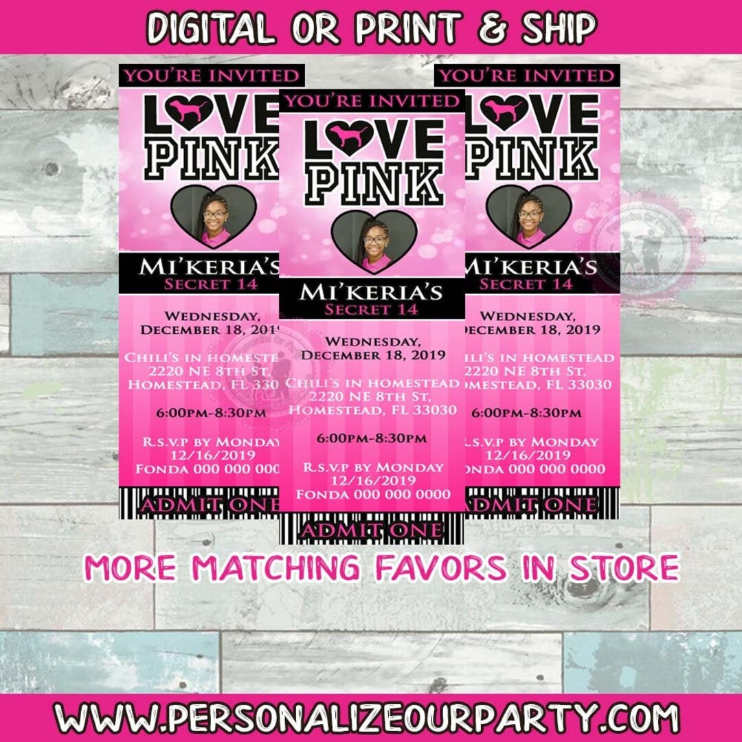 VS Pink Invitation-digital-printed-digital Invitations-pink - Etsy