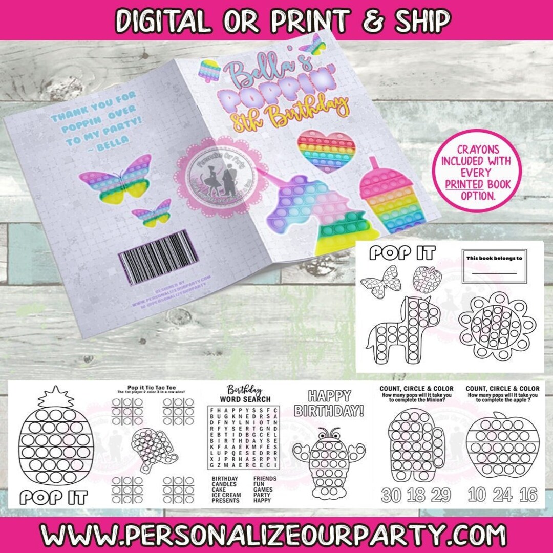 Pop It Coloring Books/pop It Birthday-pop It Party-pop It Party Favors ...