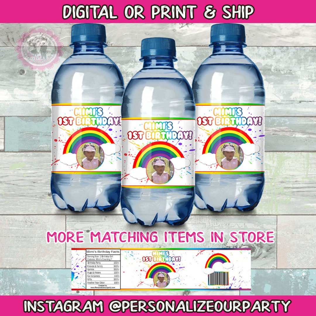Rainbow Water Bottle Wrappers-rainbow Party Favors-rainbow Birthday ...