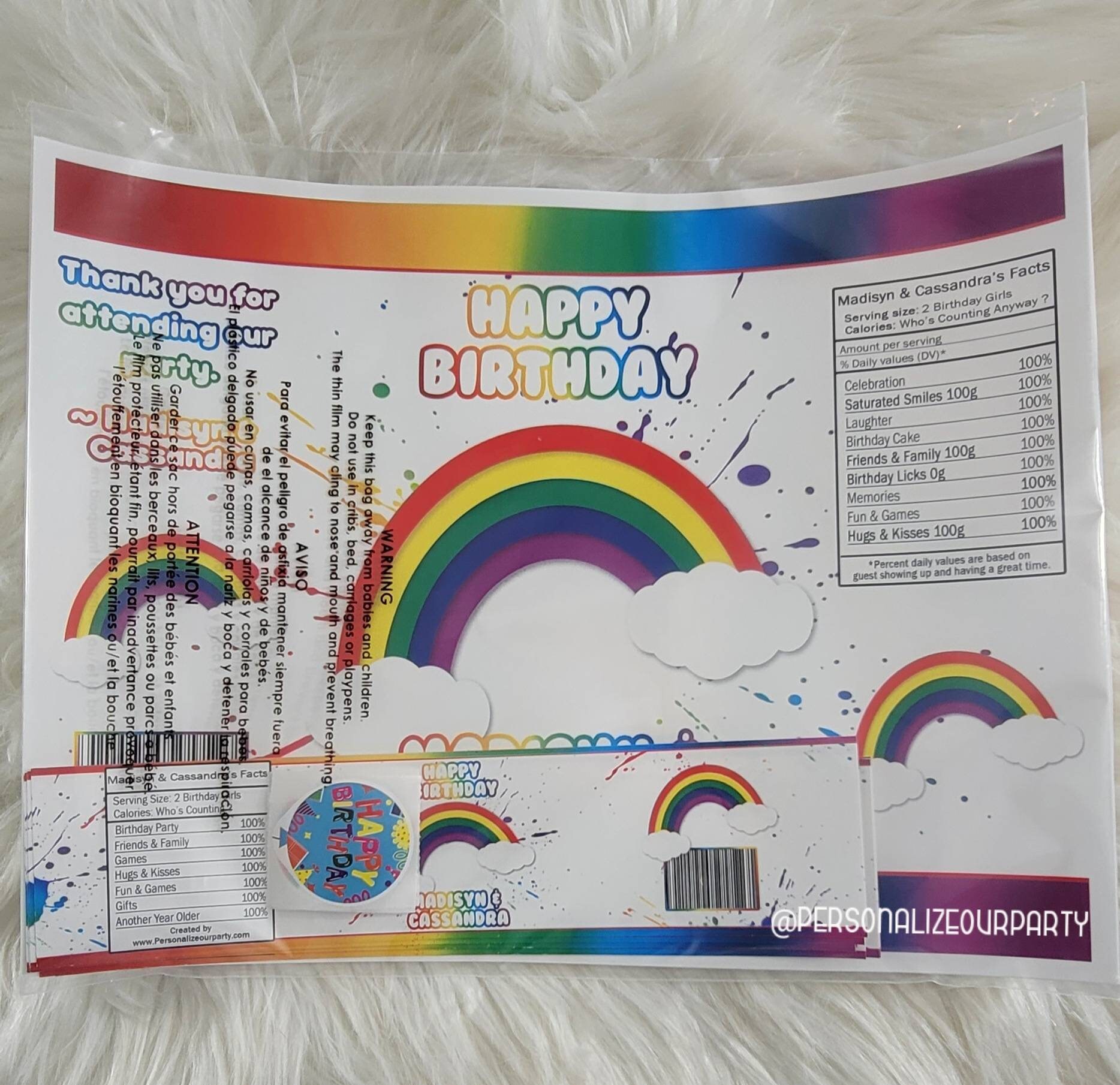 Rainbow Chip Bag/wrappers-rainbow Party Favors-rainbow | Etsy