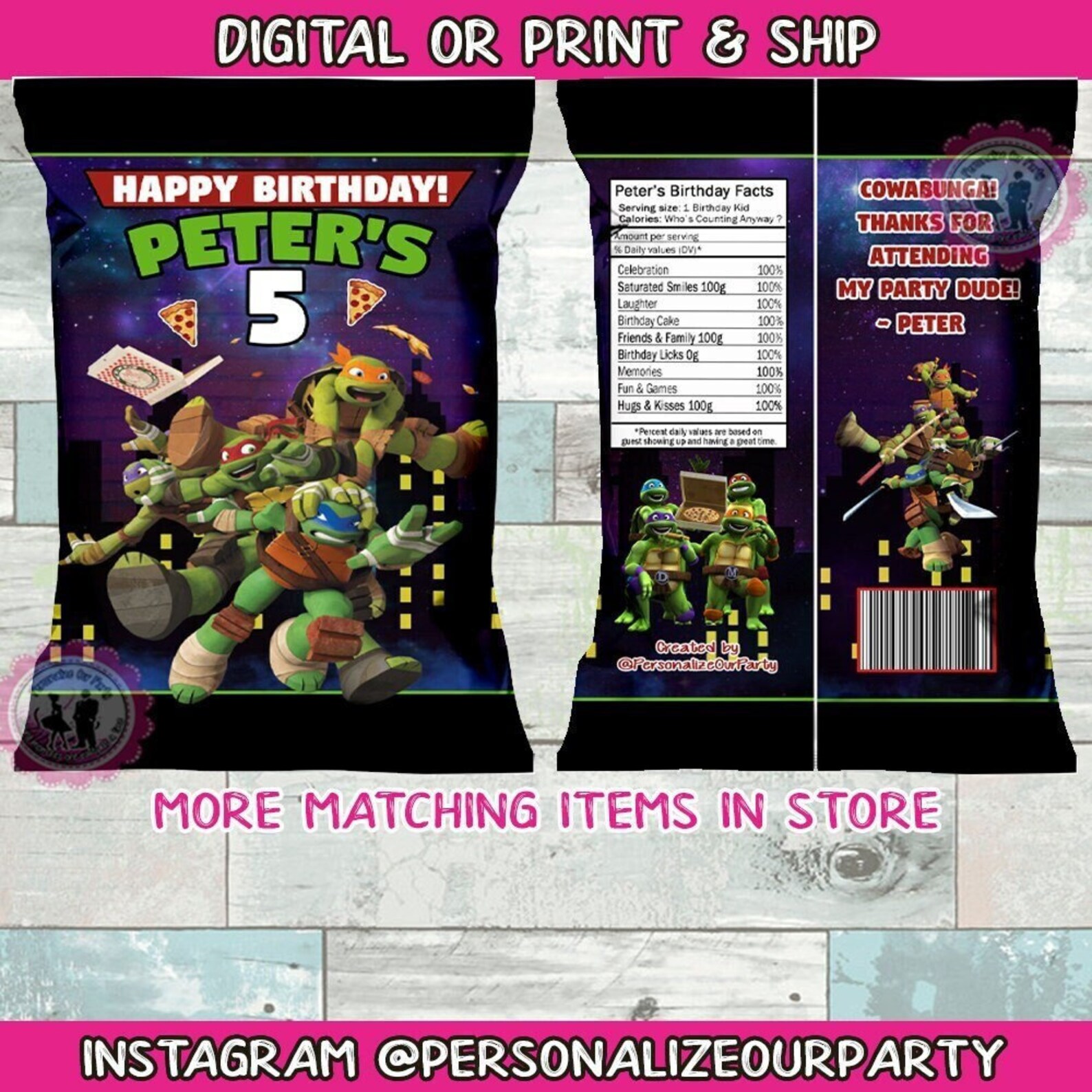 Ninja turtle chip bags/wrappers-digital-print-ninja turtles | Etsy