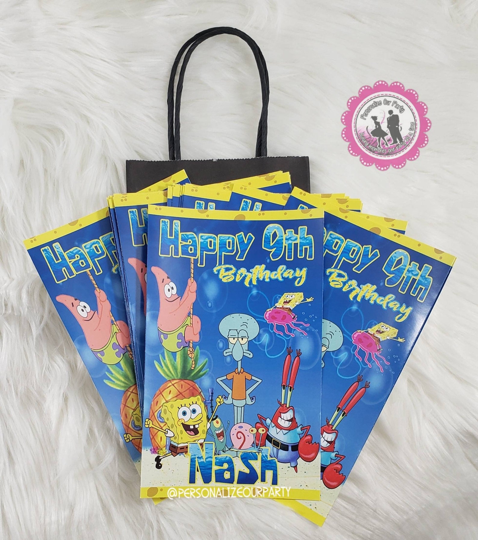 Spongebob party gift bags/labels-digital-printed-spongebob | Etsy