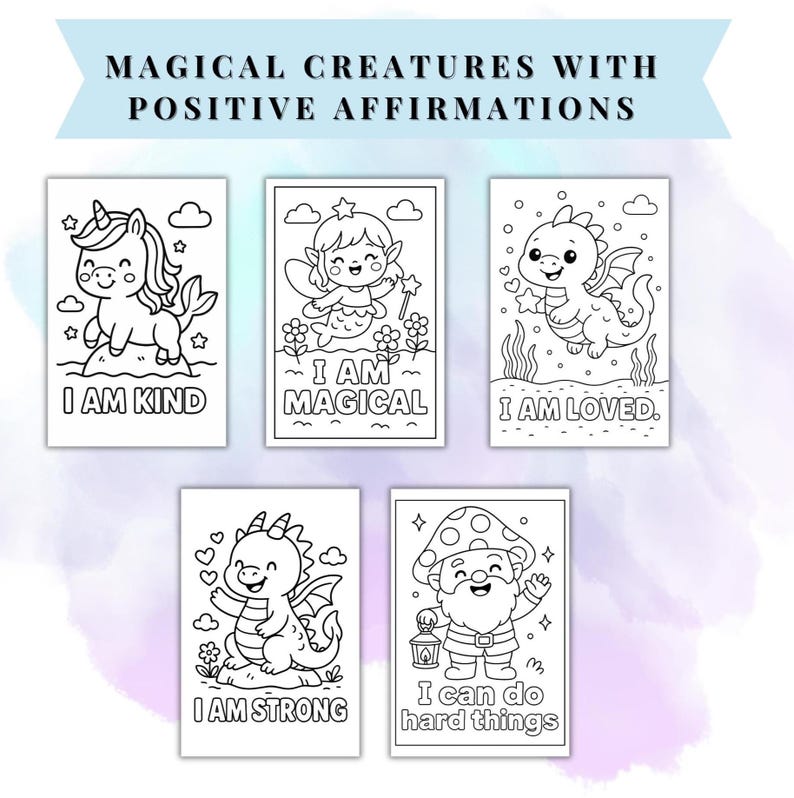 Kids Affirmation Coloring Pages | Unicorn, Dragon, Mermaid, Fairy ...