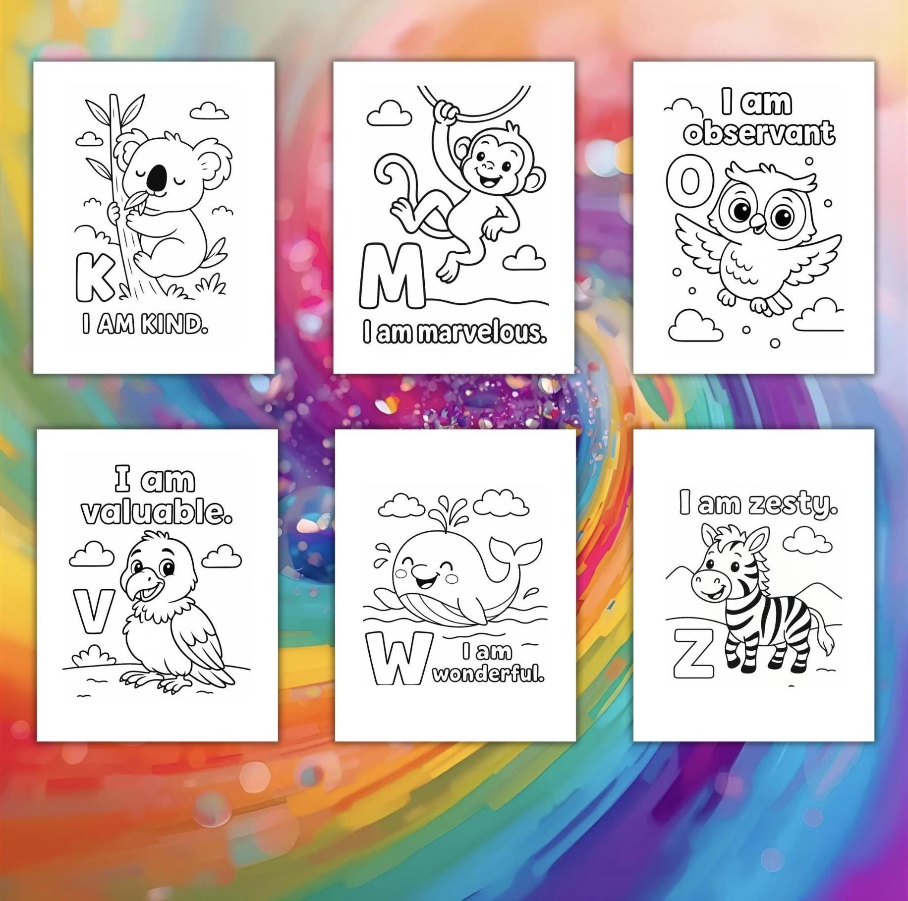 Alphabet Affirmation Coloring Pages for Kids | A–Z Animals With ...