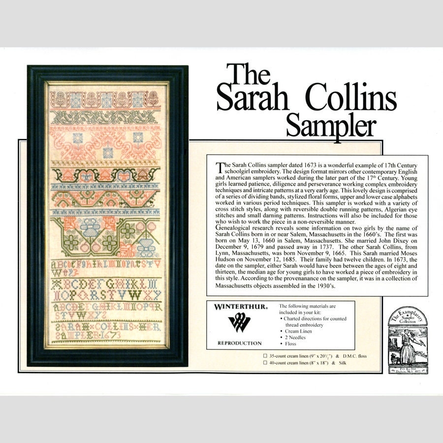 The Sarah Collins Sampler - Etsy