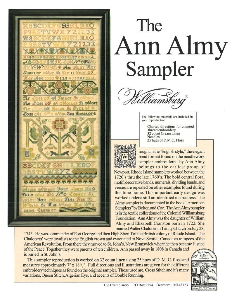 The Ann Almy Sampler - Etsy