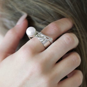 Unique Geometric Ring in Sterling Silver, Modern Handmade Artisan ...