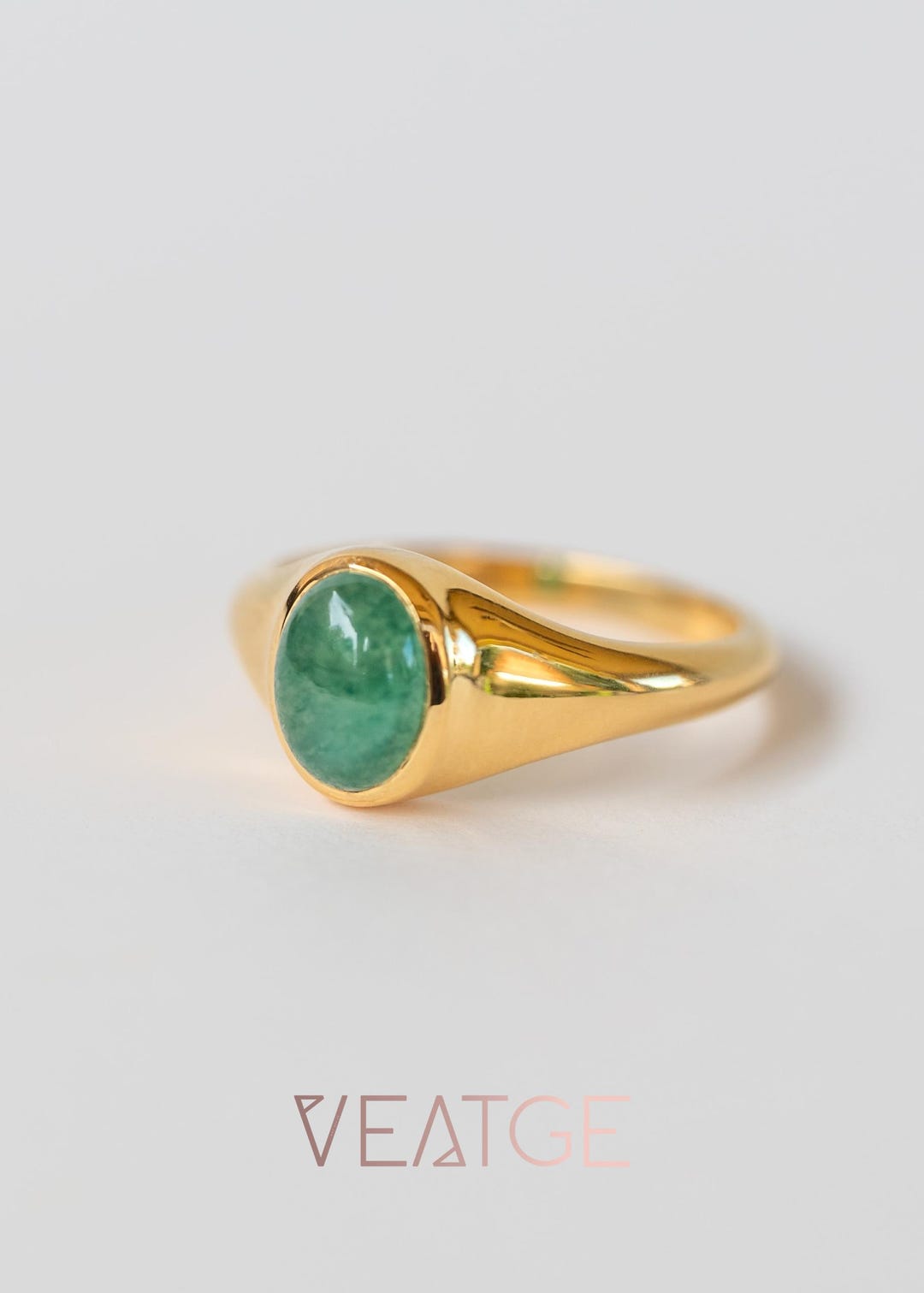1.25 Ct Minimalist Signet Ring: Natural Green Aventurine Gemstone Pinky ...
