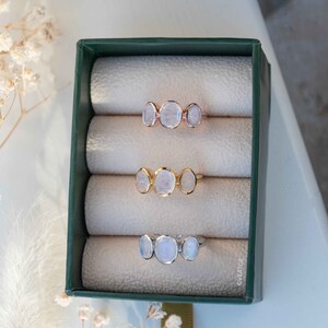 Rose Gold Moonstone Ring, Three Moonstone Statement Ring, Trilogy Rings ...