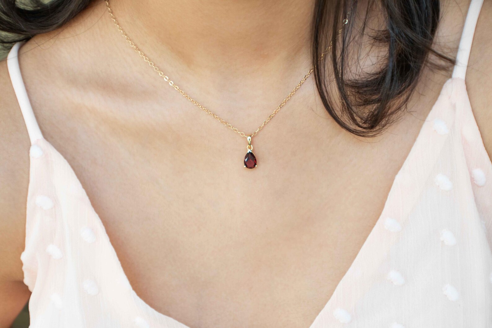 Dainty Pear Birthstone Necklace With 14k Gold Filled Chain, Teardrop ...