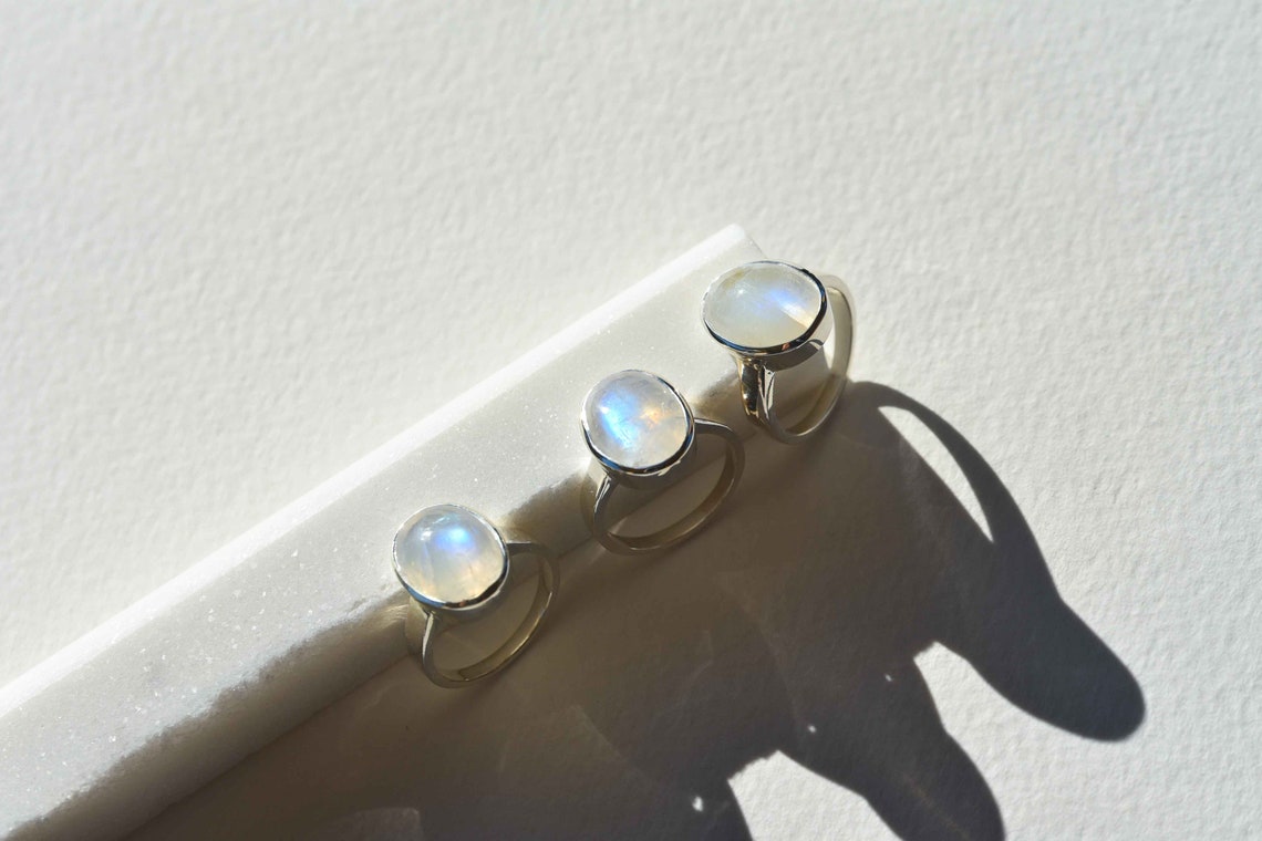 Moonstone Ring Large Gemstone Oval Statement Ring in Sterling - Etsy