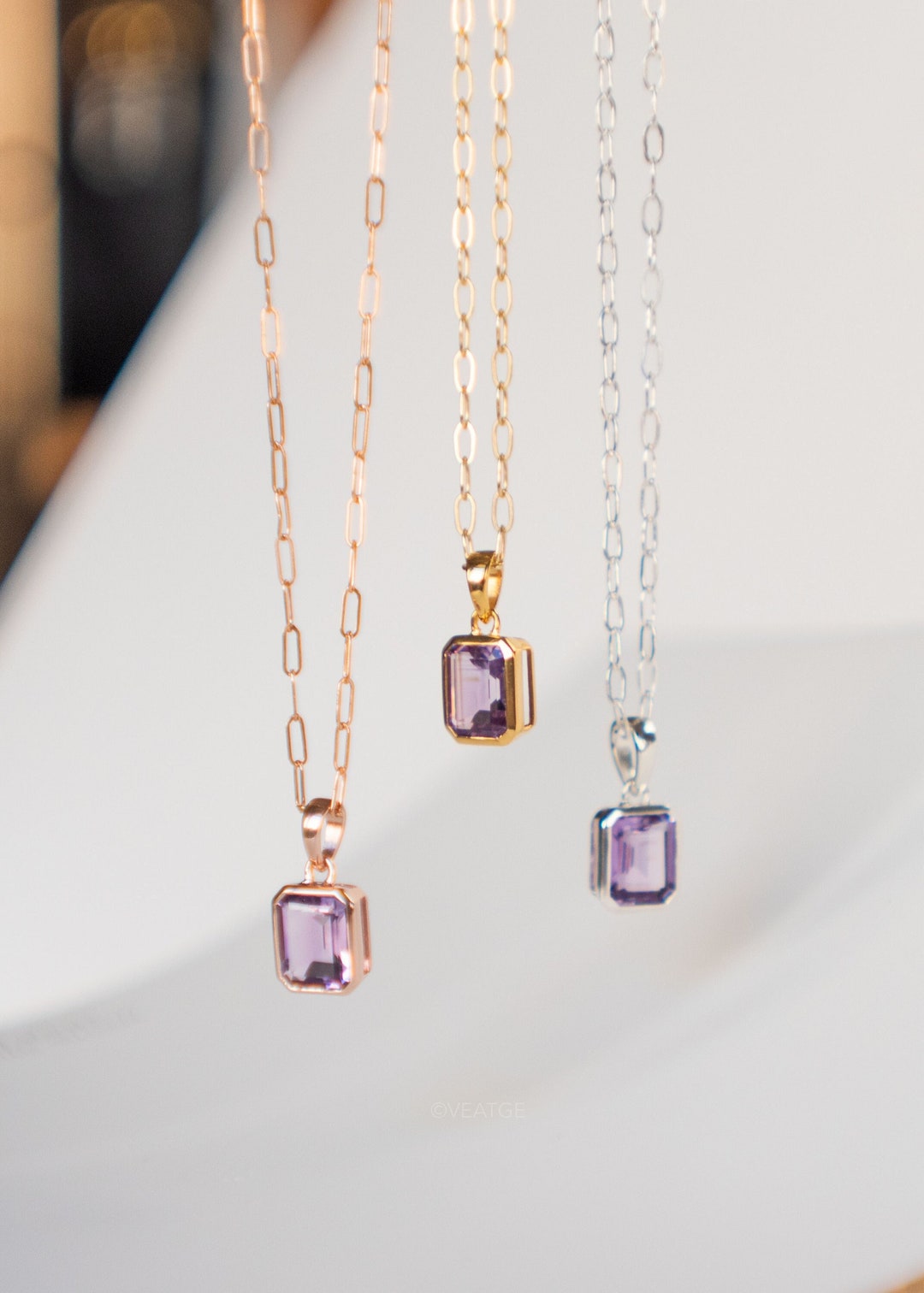 Genuine Amethyst Necklace, Minimalist February Birthstone Jewelry ...